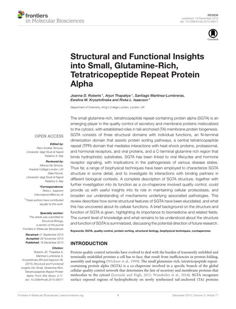 Pdf Structural And Functional Insights Into Small Glutamine Rich Tetratricopeptide Repeat