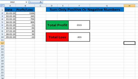 How To Sum Only Positive Or Negative Numbers In Excel Exsheets