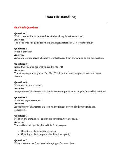 Data File Handling Qanda Pdf Class Computer Programming Inputoutput