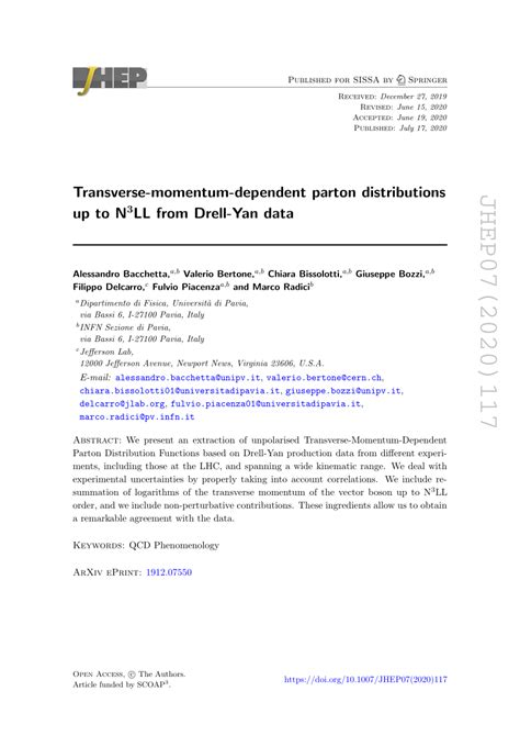 Pdf Transverse Momentum Dependent Parton Distributions Up To N3ll
