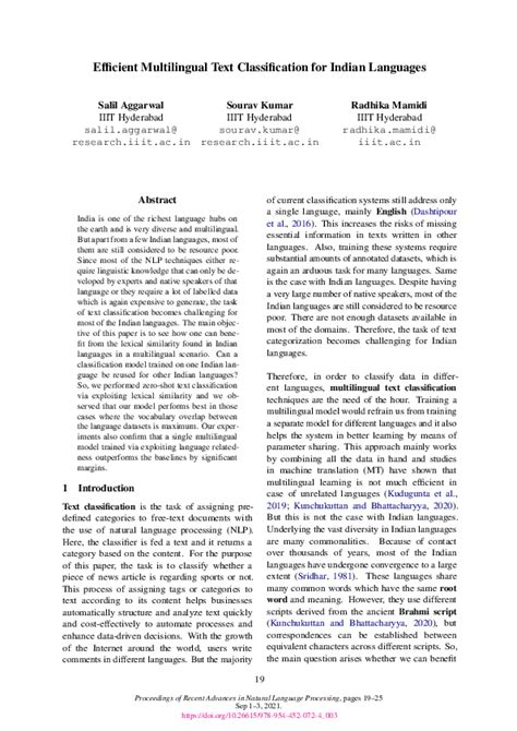 Pdf Efficient Multilingual Text Classification For Indian Languages