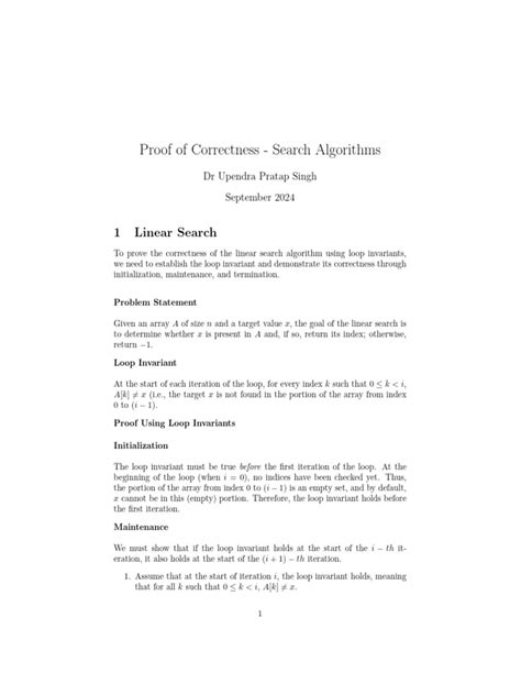 Proof Of Correctness Search Algorithms Pdf Control Flow Invariant Mathematics