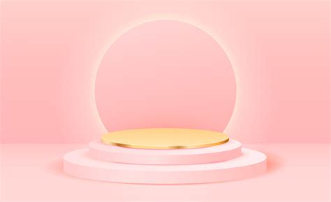 연단과 최소 분홍색 무대 장면이 있는 배경 벡터 3d 분홍색 렌더링 제품 추상 배경 3d 렌더링 추상 무대 모양 분홍색 파스텔
