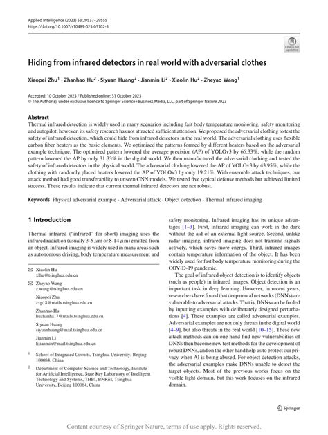 Hiding From Infrared Detectors In Real World With Adversarial Clothes Request PDF