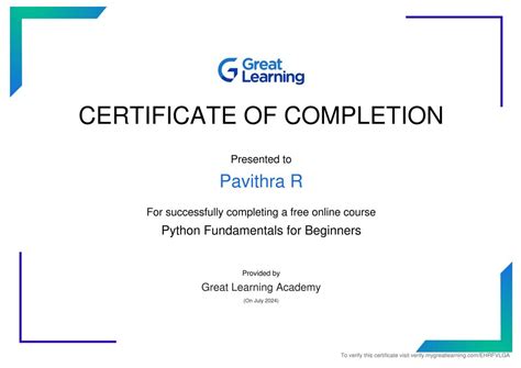Completed Python Programming With Great Learning Pavithra R Posted On