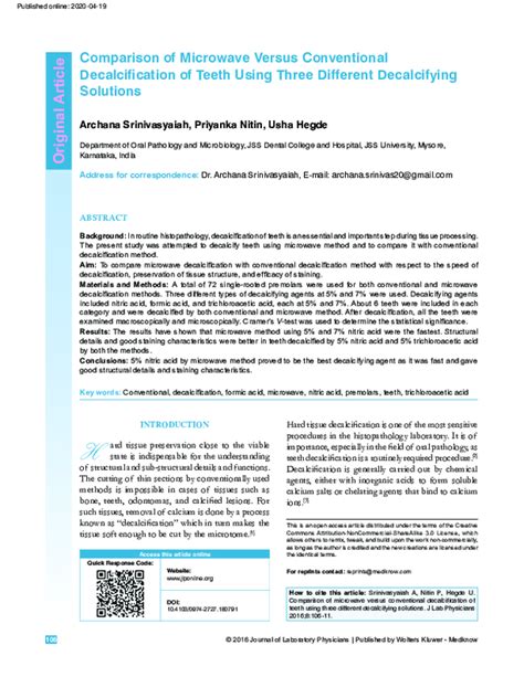 Pdf Comparison Of Microwave Versus Conventional Decalcification Of