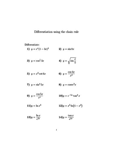 Differentiation Using The Chain Rule Worksheet With Detailed Solutions
