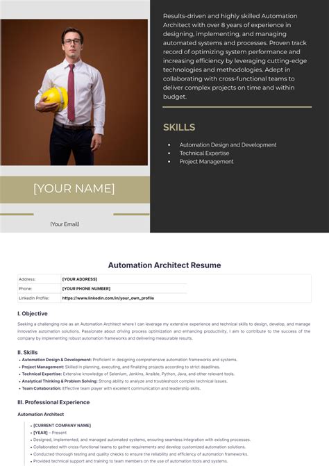 Free Automation Architect Resume Template To Edit Online