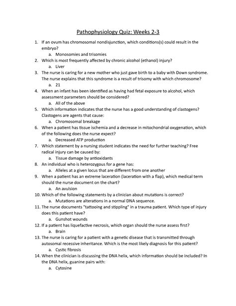 Midterm Quiz2 3 Quizzes Pathophysiology Quiz Weeks 2 If An Ovum Has Chromosomal Studocu