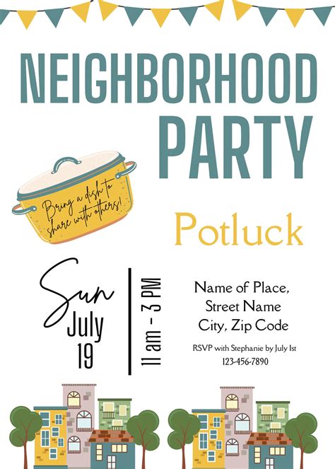 Neighborhood Party Potluck Invitation Template Neighborhood Party