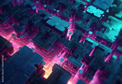 Futuristic Data Flow Data Transfer Technology Cyberpunk Big Data And