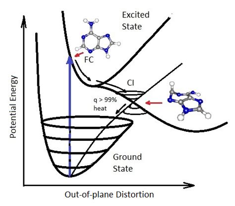 Conical Intersection Ci For Excited Adenine Showing A Degeneracy Of