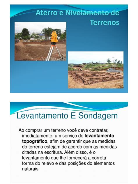 Aterro Nivelamento De Terrenos Terraplanagem E Muro De Arrimo Pdf
