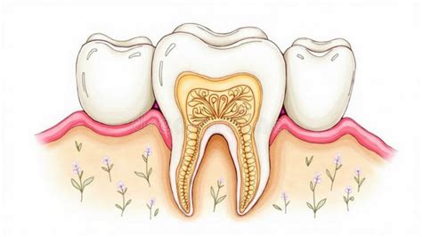 Artistic Tooth Cross Section With Beautifully Integrated Floral Patterns Stock Illustration