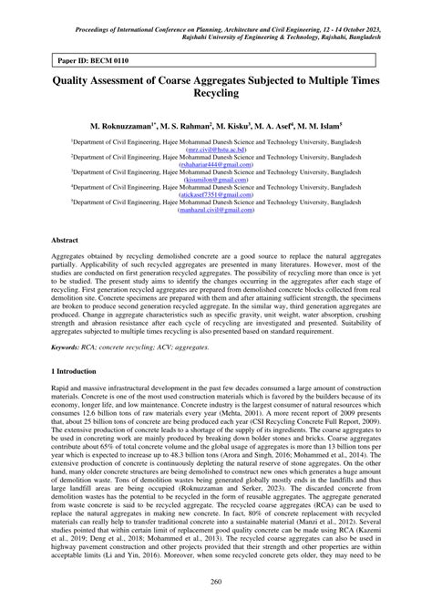 pdf quality assessment of coarse aggregates subjected to multiple times recycling