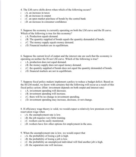 Solved The LM Curve Shifts Down When Which Of The Chegg Com