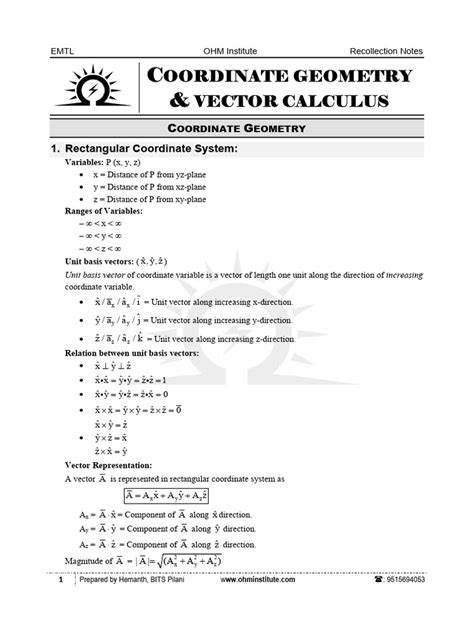 Coordinate Geometry And Vector Calculus Pdf Space Applied Mathematics