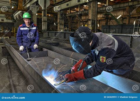 Worker Welder Manually Weld Steel Sheets Using Gas Torch Mig Editorial Photo Image Of