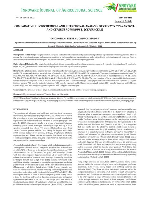 Pdf Comparative Phytochemical And Nutritional Analysis Cyperus