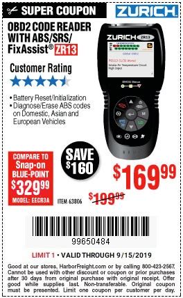 Buy The ZR OBD Code Reader By Zurich By Harbor Freight Coupons