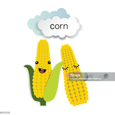 종이 절단 기술에 옥수수와 구름의 두 귀여운 귀 포스터 엽서 포장을 위한 템플릿 건강한 식생활에 대한 스톡 벡터 아트 및 기타 이미지 건강한 식생활 공예 공장 산업