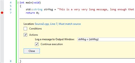 C How To Print Long String In Actions Of Break Points In Visual Studio Stack Overflow