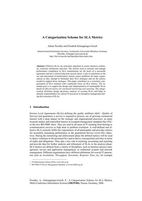 PDF A Categorization Scheme For SLA Metrics