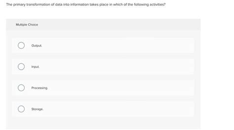 Solved The Primary Transformation Of Data Into Information
