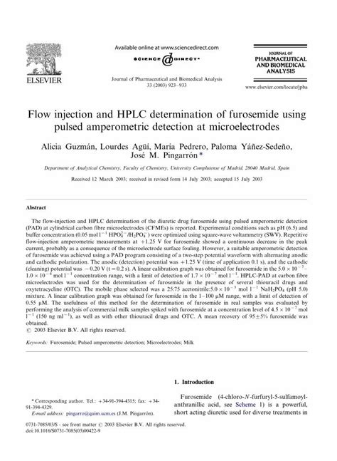 Pdf Flow Injection And Hplc Determination Of Furosemide Using Pulsed Amperometric Detection At
