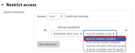 restrict access based on activity completion olet knowledge base