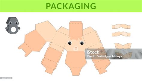 파티 선호 다이 컷 알파카 상자 생일 과자 사탕 작은 선물 빵집을위한 아기 샤워 소매 상자 청사진 템플릿 디자인 인쇄 컷아웃 접기 접착제 벡터 스톡 일러스트레이션입니다 0