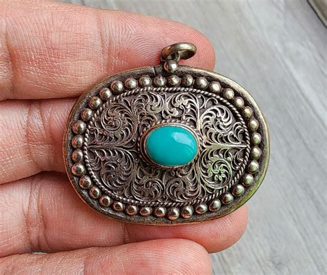 Nepali Tibetan Sterling Silver Pendant With Turquoise Stone And