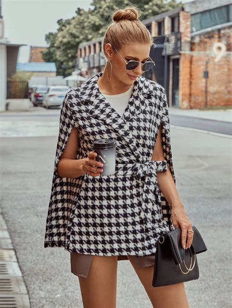Houndstooth Pattern Belted Tweed Cape Coat Artofit