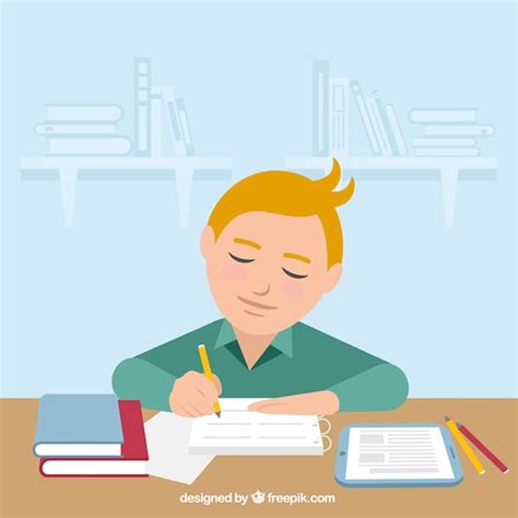 Scène Fantastique De Garçon Faisant Ses Devoirs Vecteur Premium