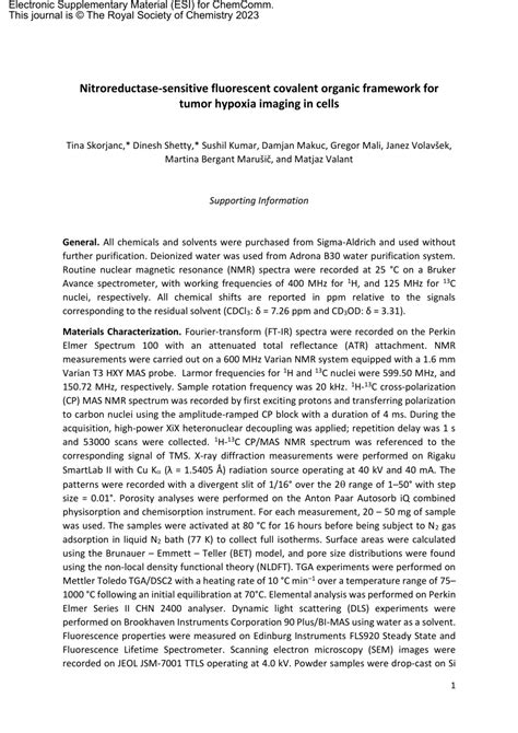Pdf Nitroreductase Sensitive Fluorescent Covalent Organic Framework