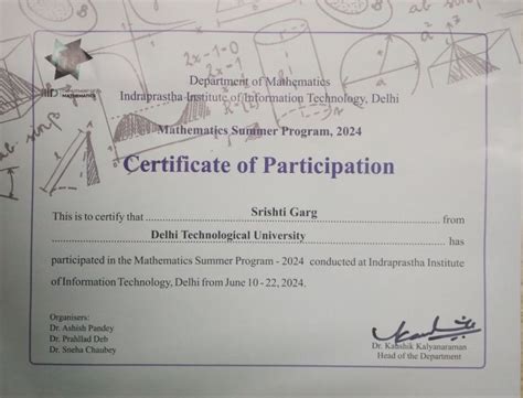 Mathematics Summer Program At Iiit D Srishti Garg