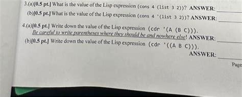 Solved 3a 05 Pt What Is The Value Of The Lisp