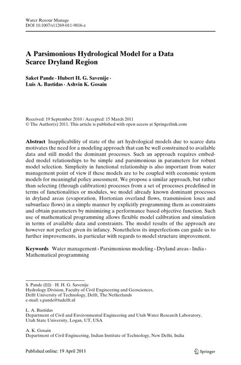 Pdf A Parsimonious Hydrological Model For A Data Scarce Dryland Region