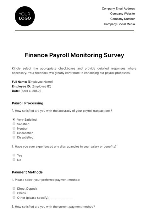 Free Finance Payroll Monitoring Survey Template To Edit Online