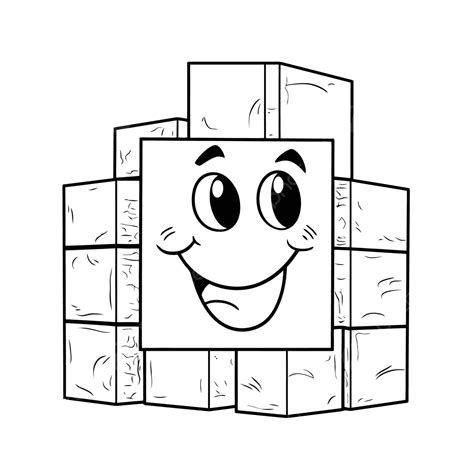 Black And White Drawing Of Smiling Block With A Smile Outline Sketch