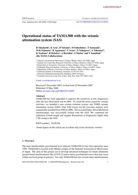 Pdf Operational Status Of Tama300 With The Seismic Attenuation System Sas