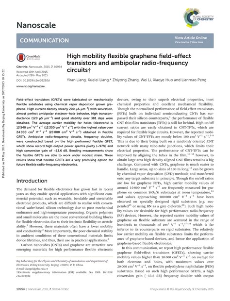 Pdf High Mobility Flexible Graphene Field Effect Transistors And Ambipolar Radio Frequency