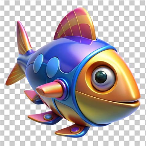 3d Icon Of A Futuristic Robotic Fish With Glossy Finishes And Advanced