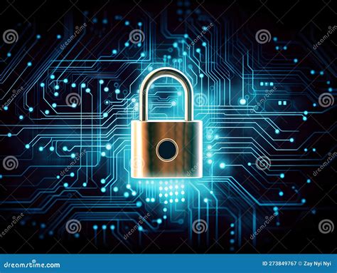 Lock In Centre Of Circuit Pattern Concept Of Data Security Cybersecurity Encryption Etc