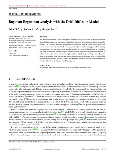 Bayesian Regression Analysis With The Drift Diffusion Model Zekai Jin