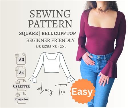 Easy Flared Bell Sleeve Top Sewing Pattern Square Neckline Long Sleeve
