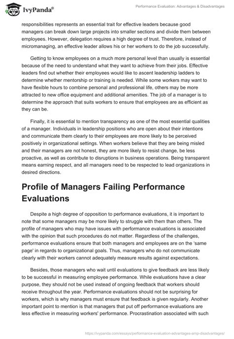 Performance Evaluation Advantages And Disadvantages 1115 Words