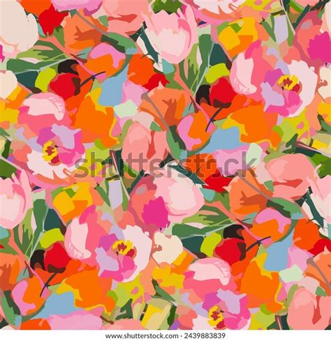 Colorful Floral Brush Mark Floral Seamless Stock Vector Royalty Free