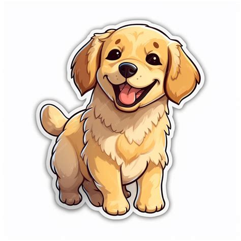 Perro Golden Retriever De Dibujos Animados Sentado Y Sonriendo Sobre Un