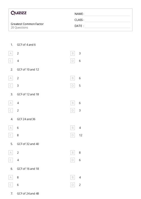 50 Greatest Common Factor Worksheets For 3rd Grade On Quizizz Free
